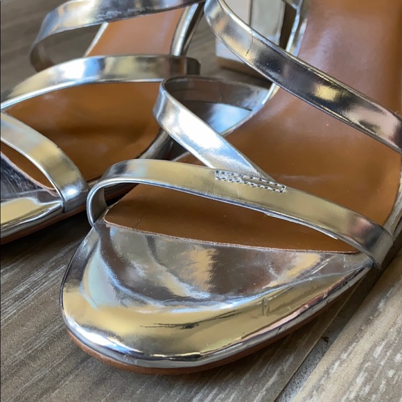 H by Halston | Shoes | Halston Silver Block Heel Ankle Strap Sandals ...